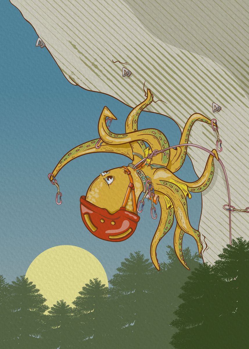 'Octopus rock climbing' Poster, picture, metal print, paint by mailbox ...