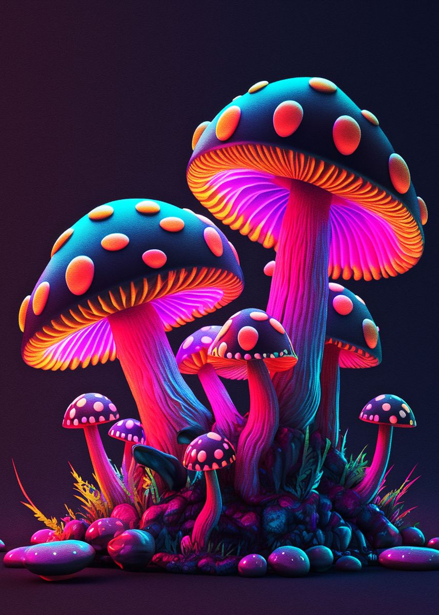 'Neon Mushroom ' Poster, picture, metal print, paint by Coffee Design ...