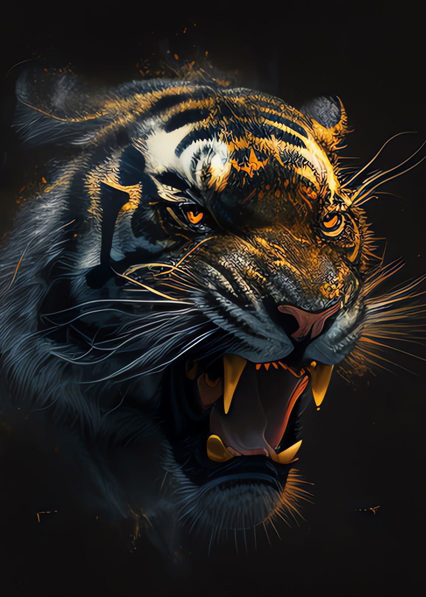 'Black and Gold Tiger' Poster, picture, metal print, paint by XmeShop ...