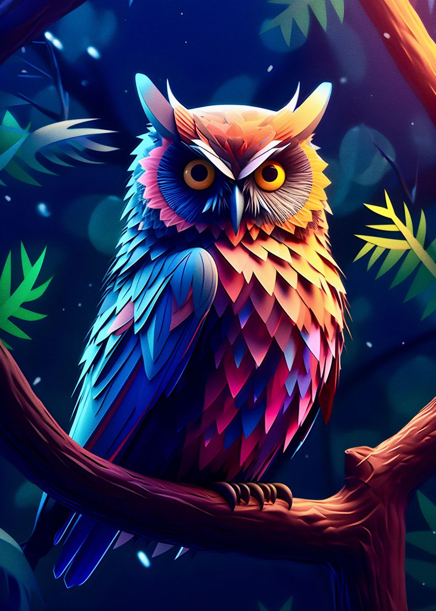 'Amazing Owl 3d' Poster, picture, metal print, paint by Elz art | Displate