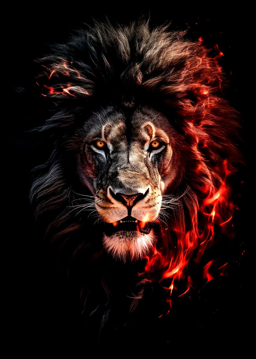 'Red Lion Head' Poster, picture, metal print, paint by Audrey | Displate