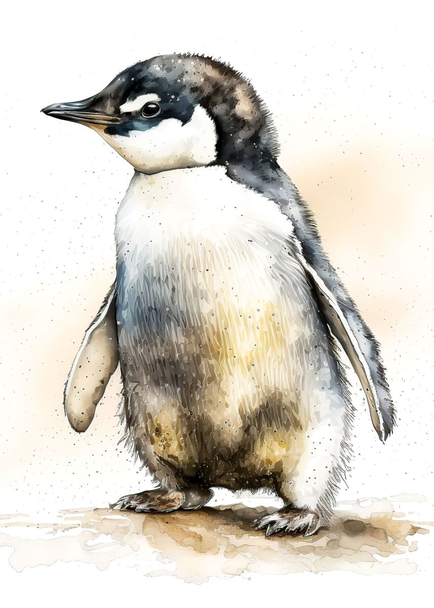 'cute watercolour penguin' Poster, picture, metal print, paint by ...