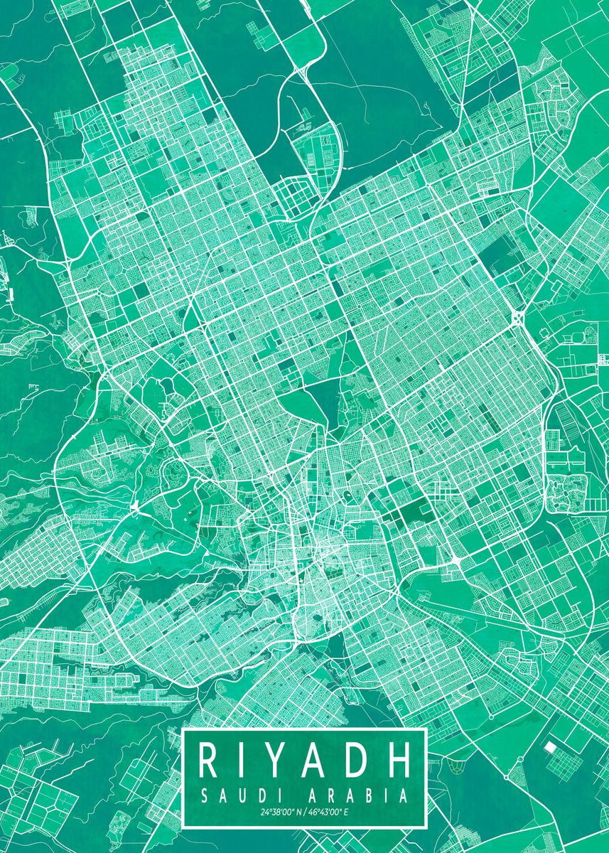 'Riyadh City Map Watercolor' Poster, picture, metal print, paint by ...