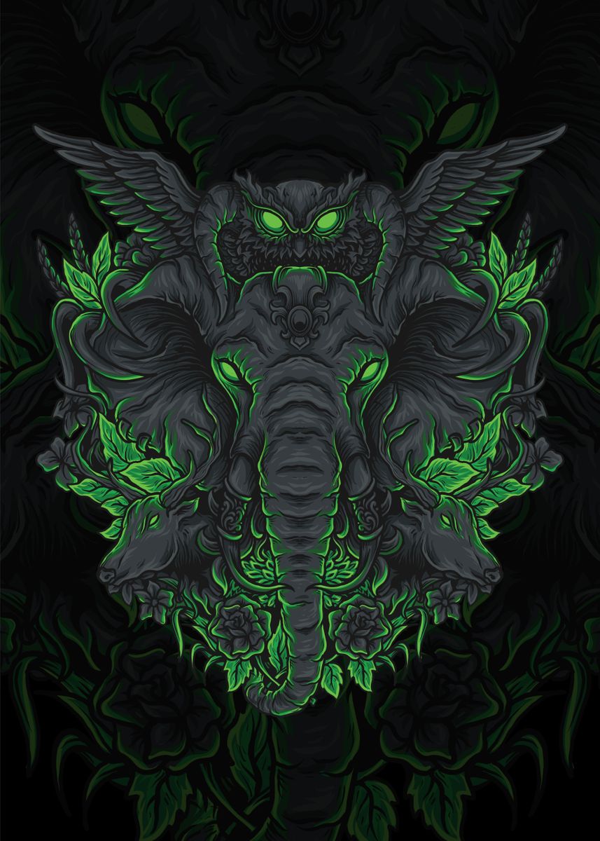 'Gothic Elephant Owl' Poster, picture, metal print, paint by Zaenal ...