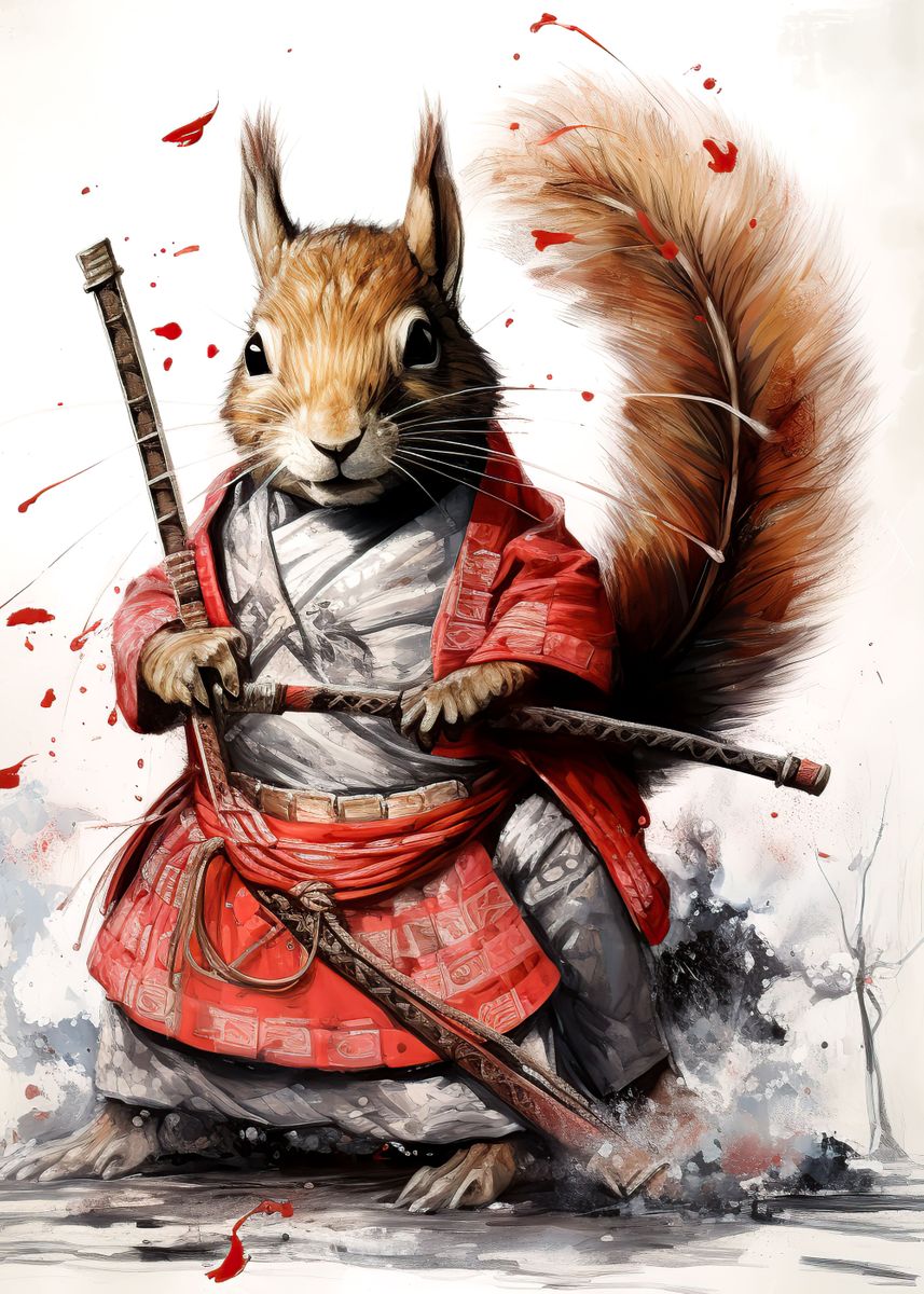 'Samurai squirrel' Poster, picture, metal print, paint by Leigh Horne ...