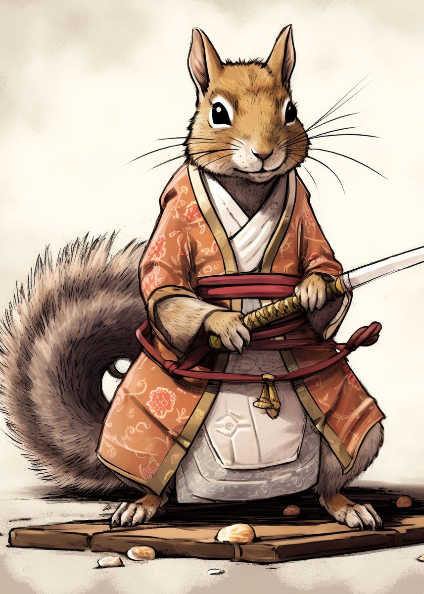 'Samurai squirrel' Poster, picture, metal print, paint by Leigh Horne ...