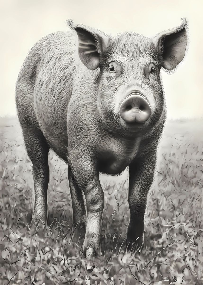 'Pig Pencil Drawing' Poster, picture, metal print, paint by Frank ...