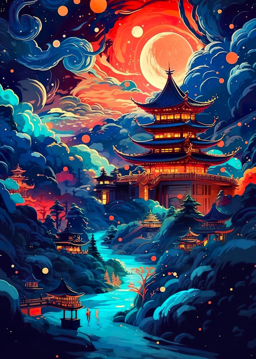 'Psychedelic Japan Nature' Poster, picture, metal print, paint by ...