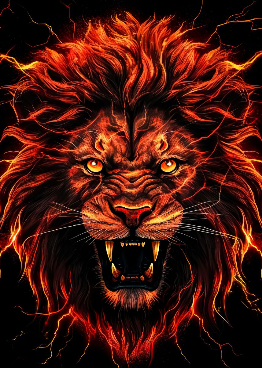 'Red Lion Head' Poster by Audrey | Displate