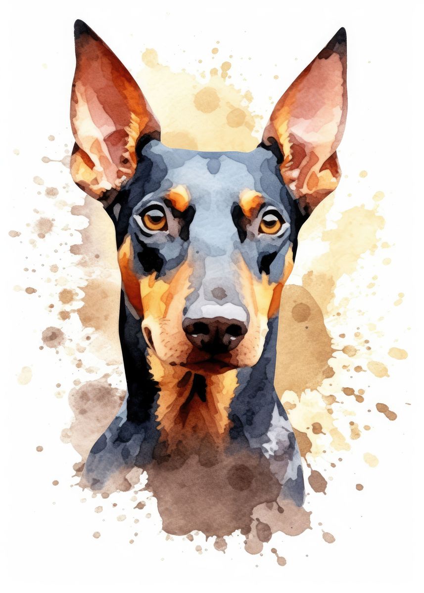 'watercolor doberman' Poster, picture, metal print, paint by Mappingz | Displate