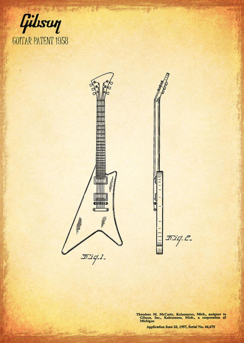 'Guitar Blueprint' Poster, picture, metal print, paint by Sky Creative ...