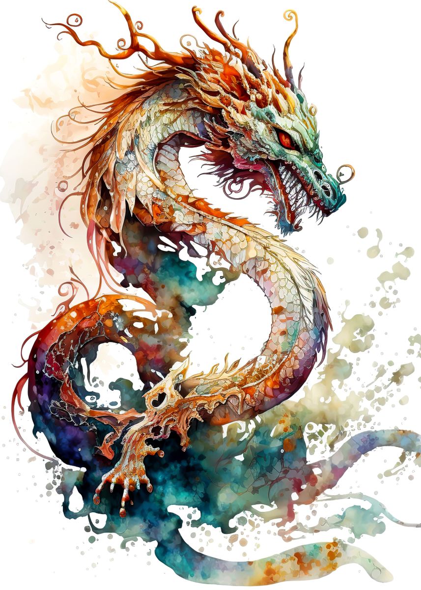'watercolor dragon' Poster, picture, metal print, paint by Zaydan ...