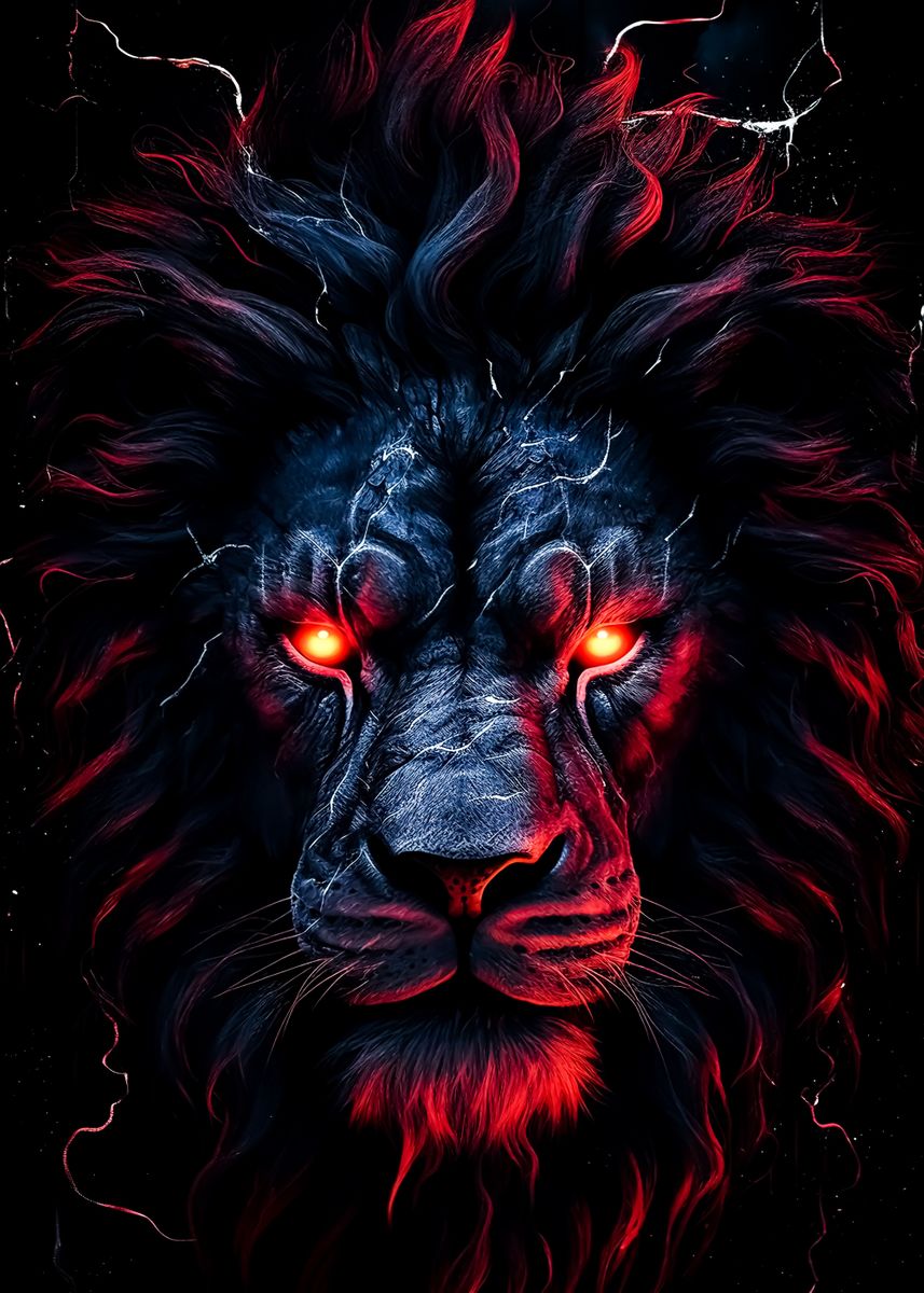 'Red Lion Head' Poster, picture, metal print, paint by Audrey | Displate