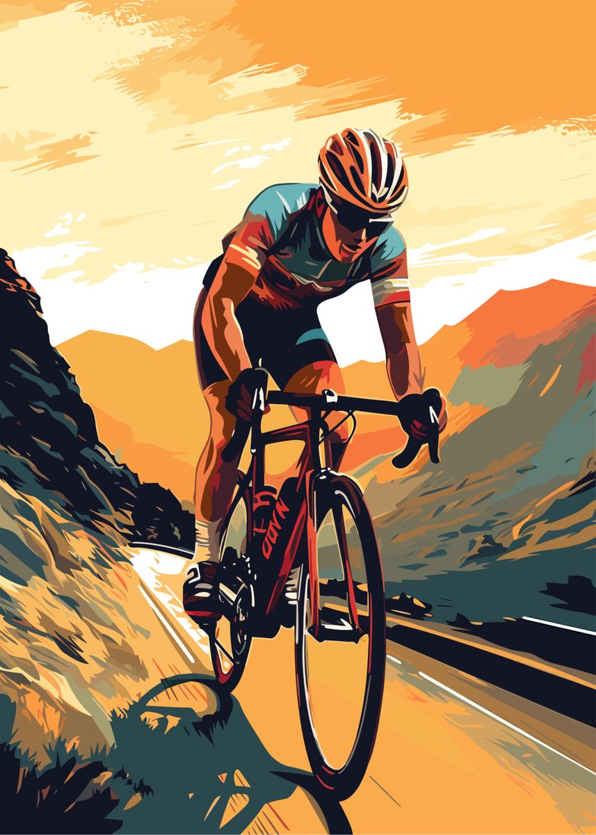 'Cyclist ride on a Mountain' Poster, picture, metal print, paint by ...