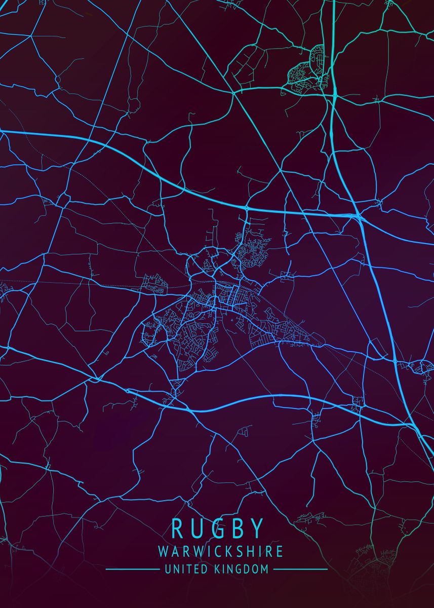 'Rugby UK City Map' Poster, picture, metal print, paint by Gigi Bgm ...