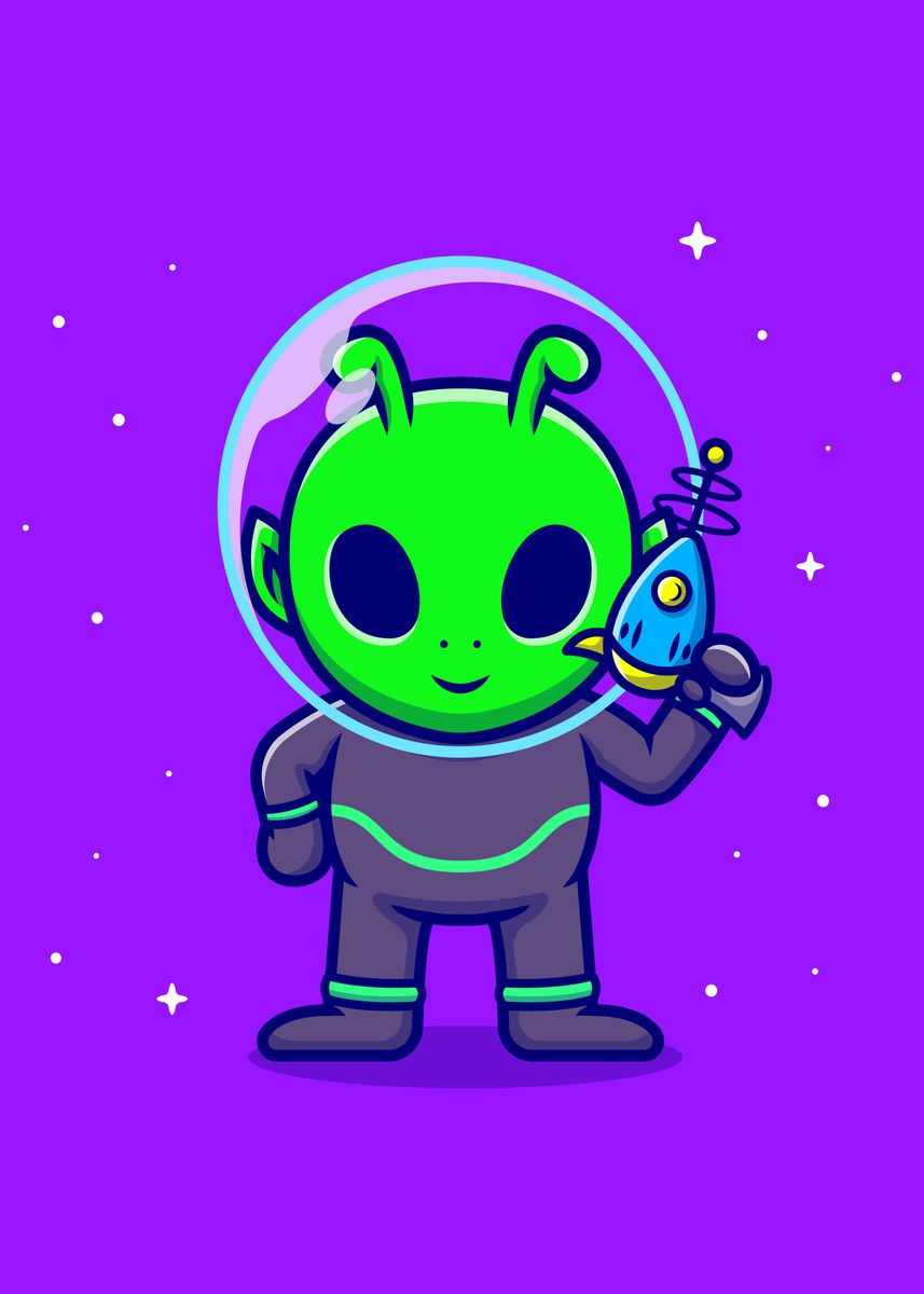 'Cute alien holding gun' Poster, picture, metal print, paint by Le Duc ...