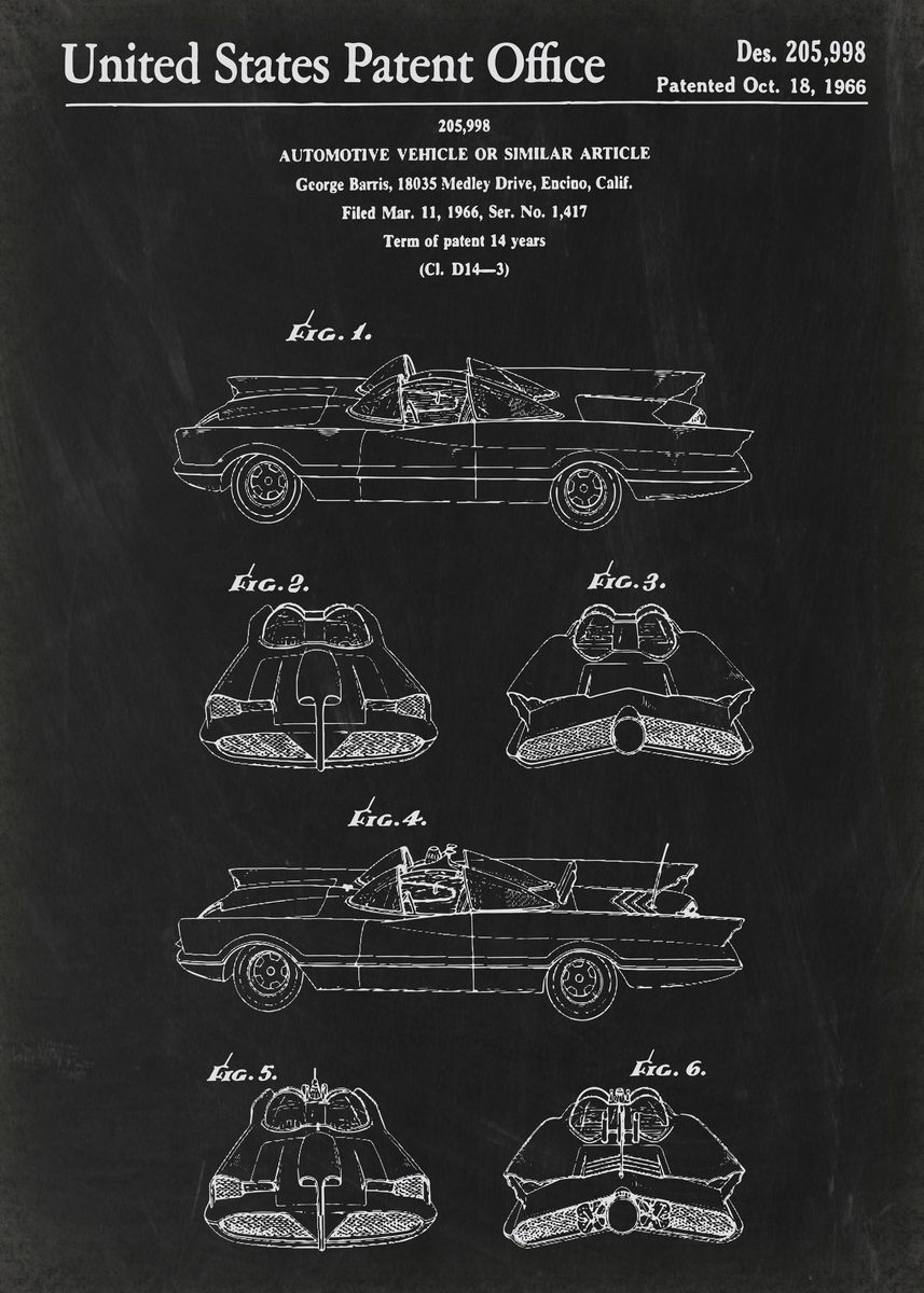 'Batmobile patent ' Poster, picture, metal print, paint by Cristina ...