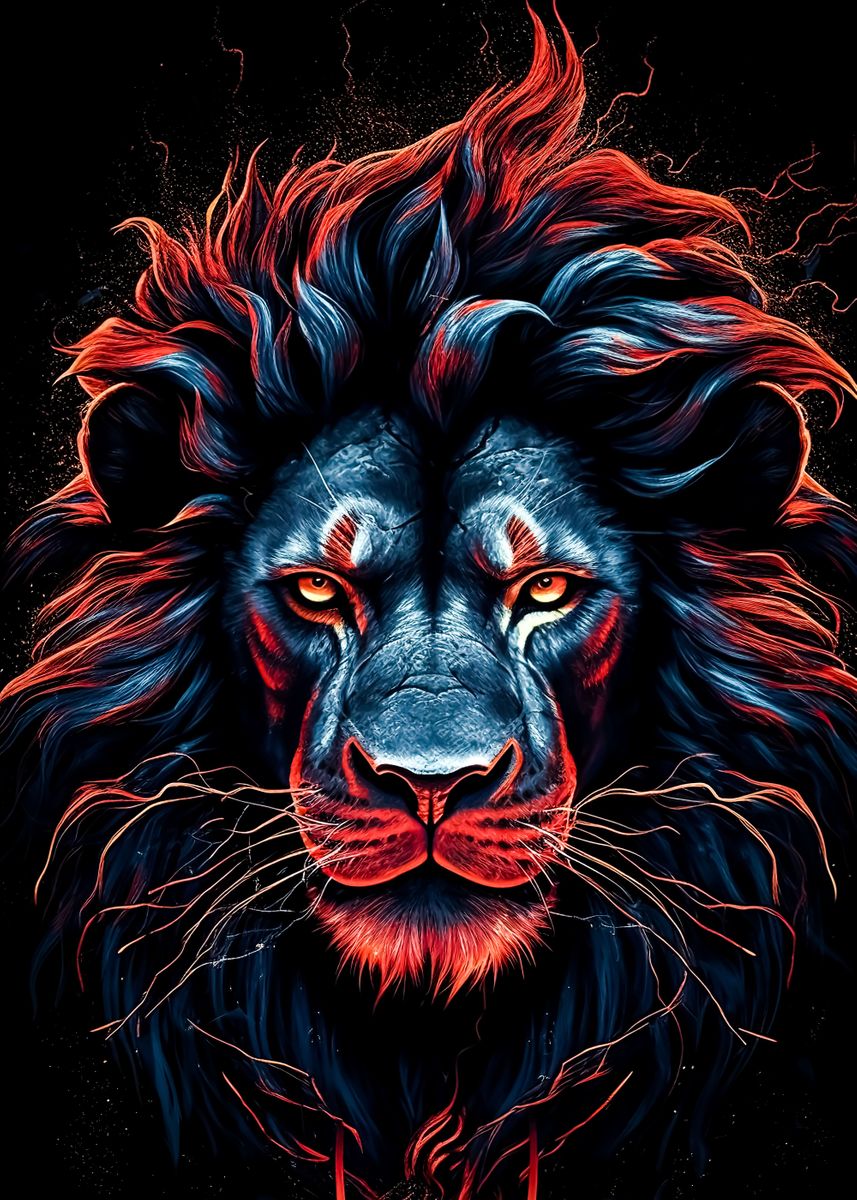 'Red Lion Head' Poster, picture, metal print, paint by Audrey | Displate