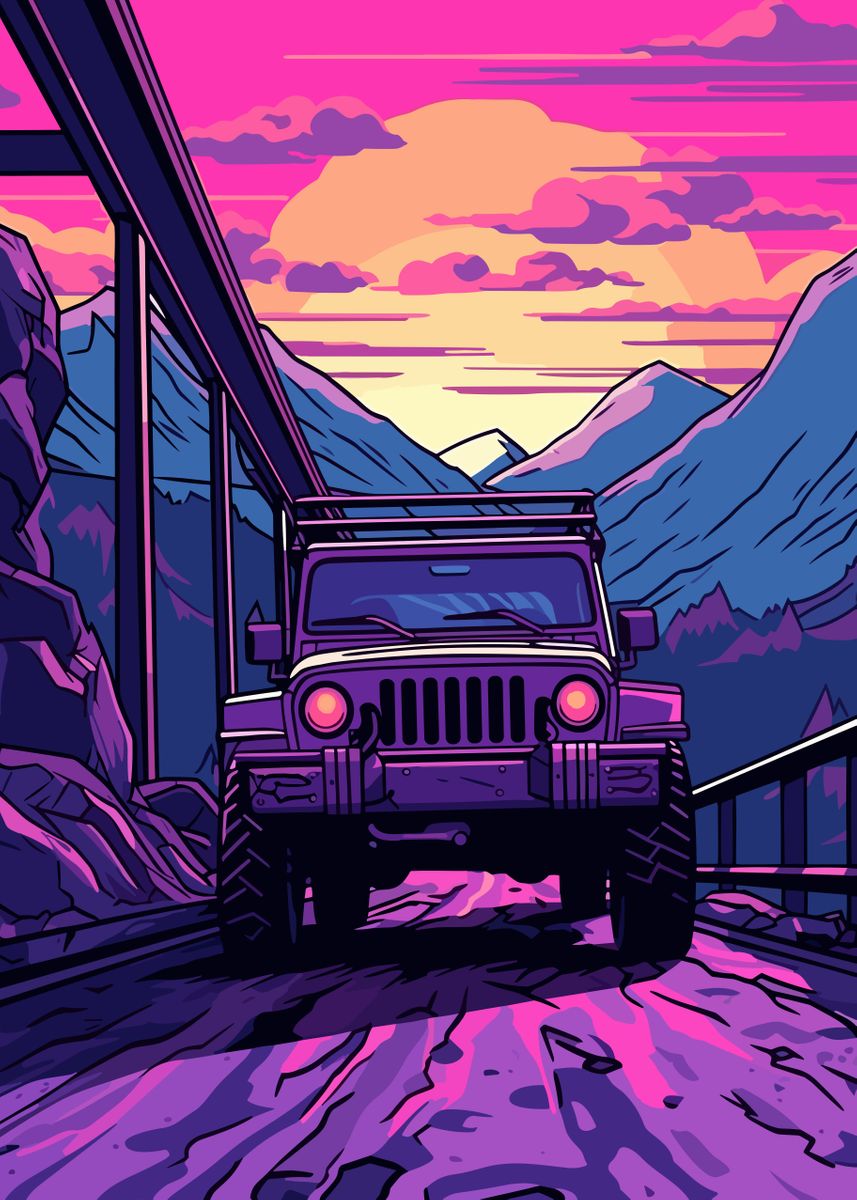 'Jeep Car Synthwave Retro' Poster by Oliver Qo | Displate