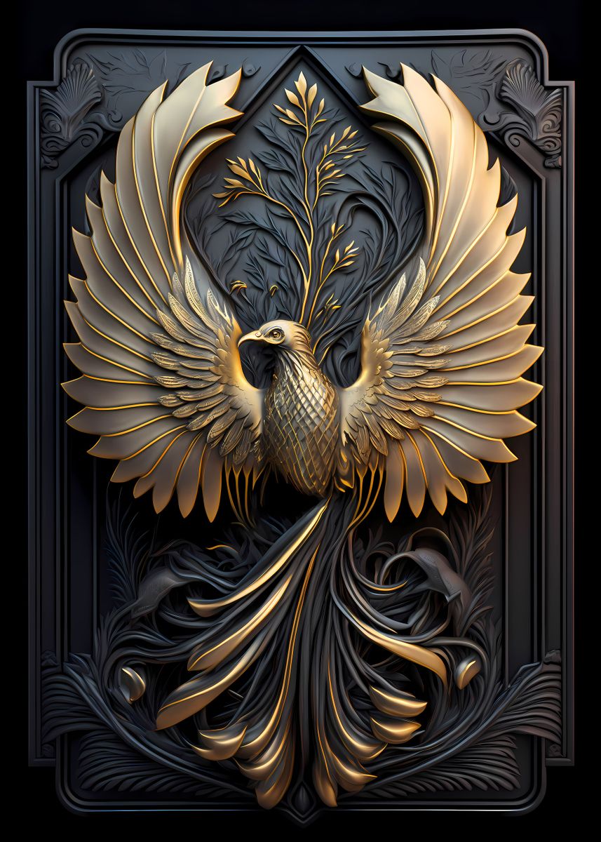 'Golden God Phoenix Deco' Poster, picture, metal print, paint by Luong ...