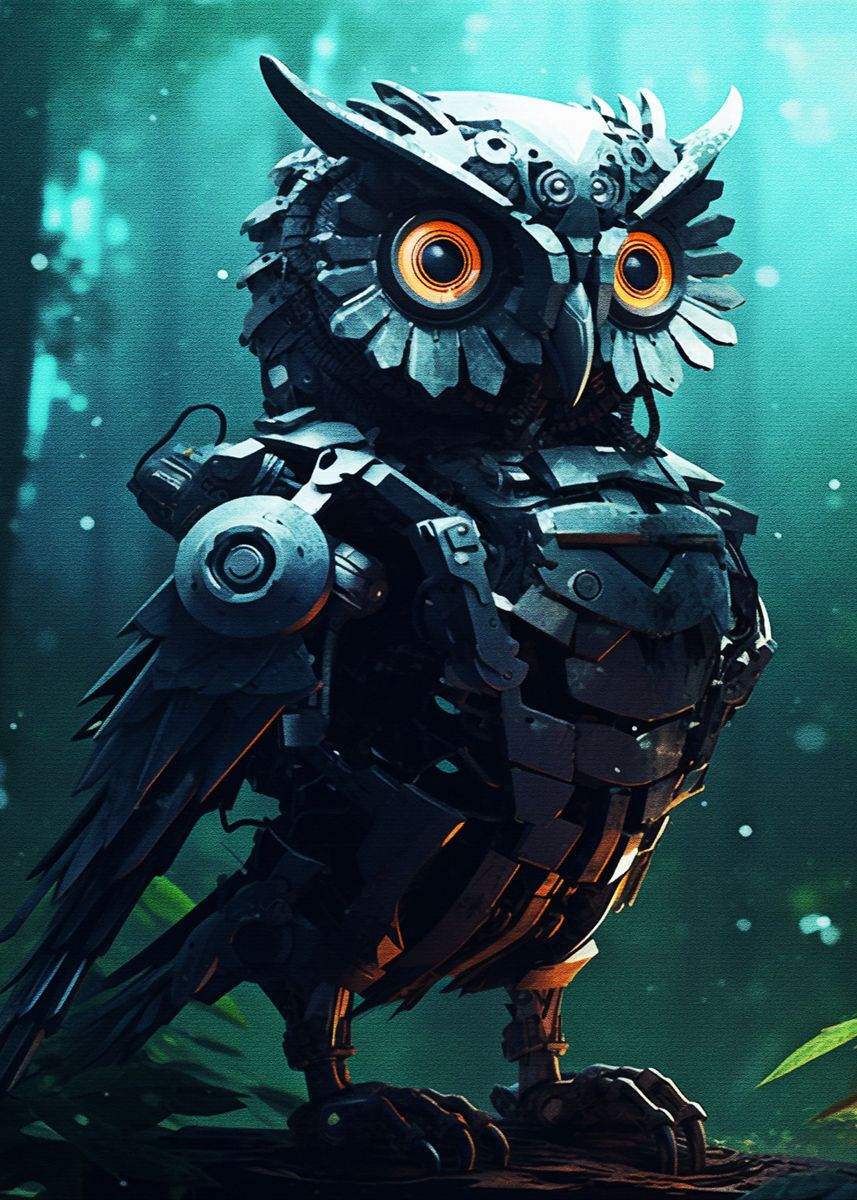 'Robot Owl in the Forest' Poster, picture, metal print, paint by Coffee ...