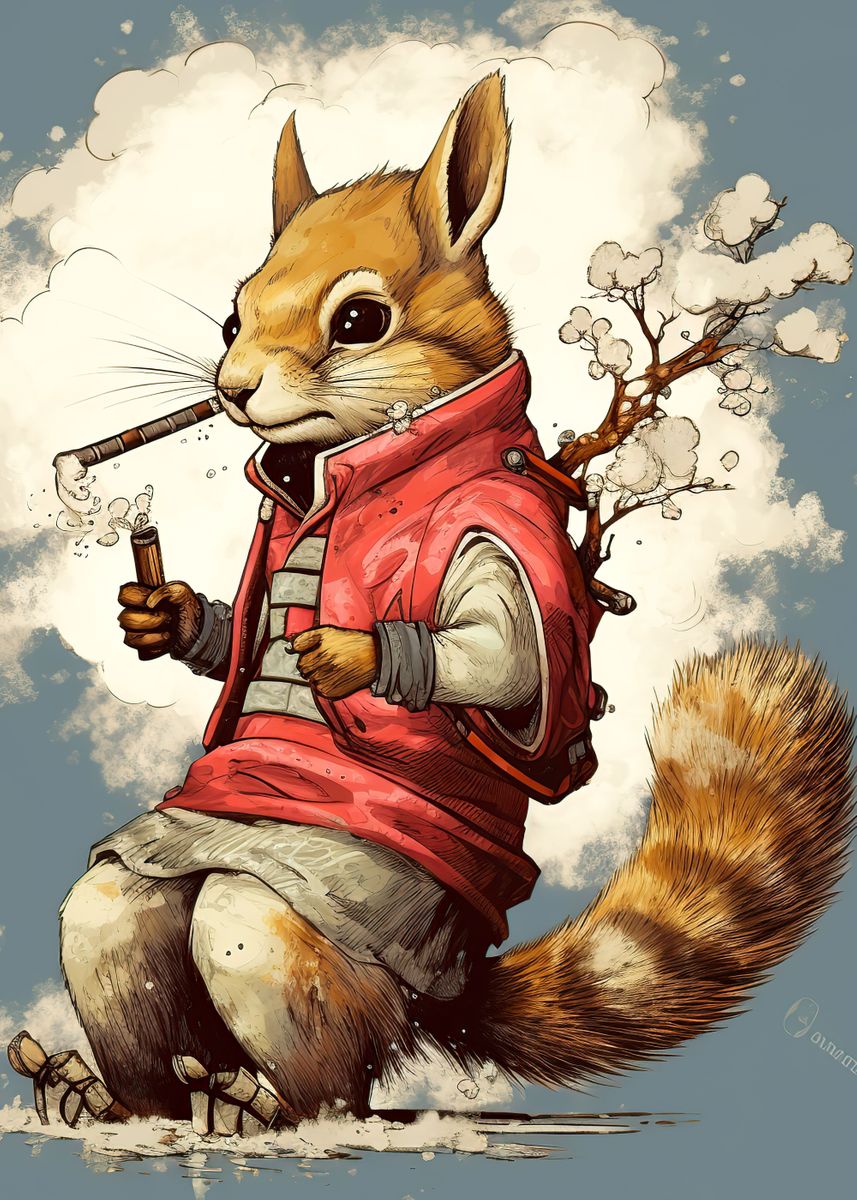 'Samurai squirrel' Poster, picture, metal print, paint by Leigh Horne Art | Displate