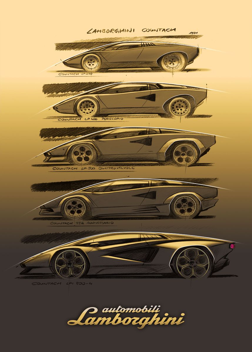 'THE COUNTACH GENERATIONS' Poster, picture, metal print, paint by Flux ...