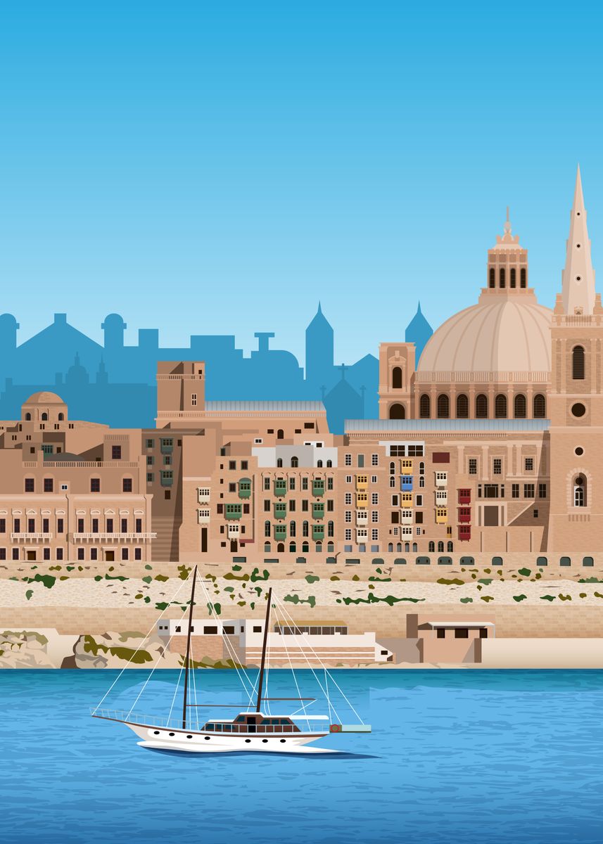 'Valletta Travel Print' Poster, picture, metal print, paint by Studio 324 | Displate
