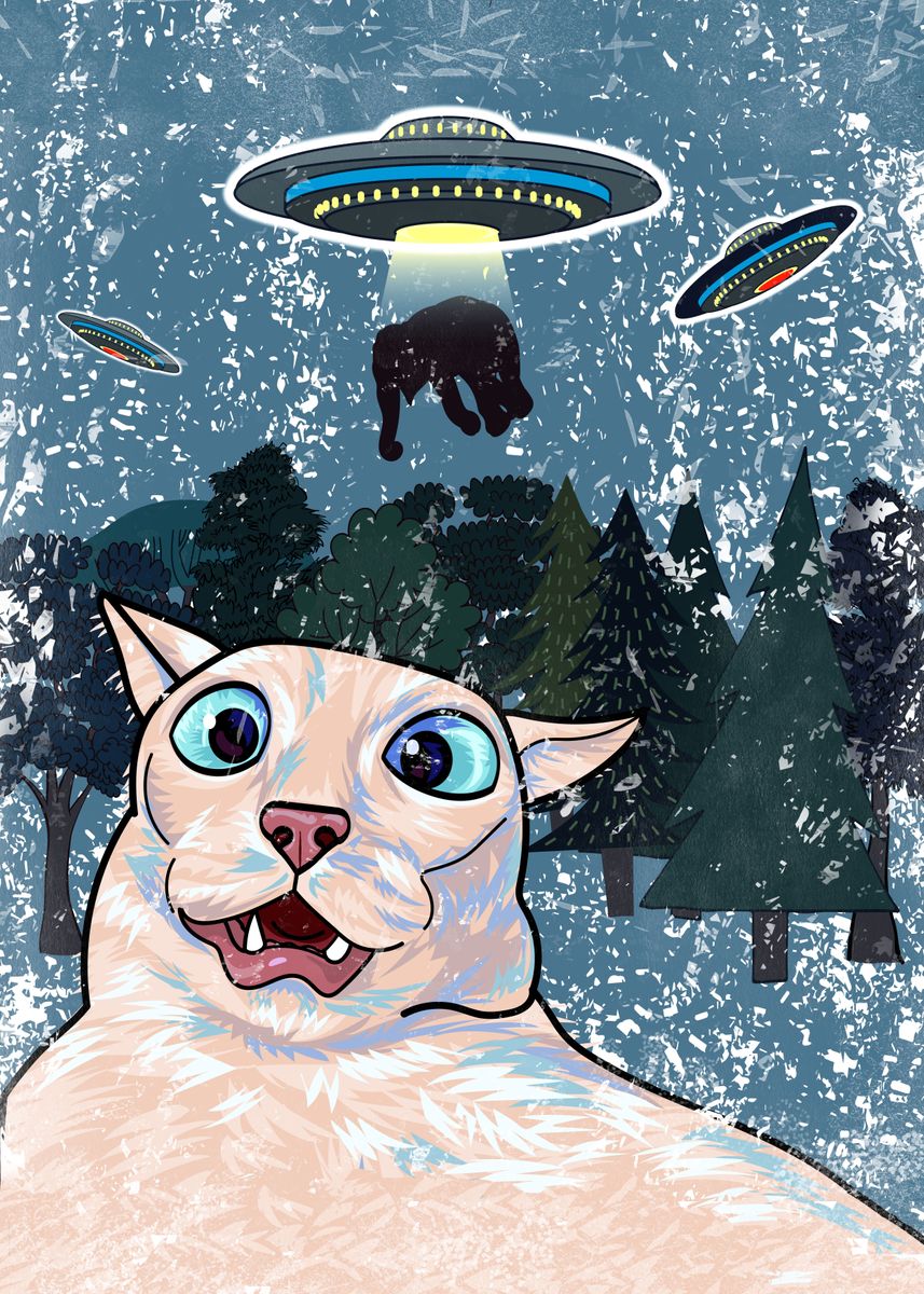 'Funny Cat Selfie With UFO' Poster, picture, metal print, paint by ...
