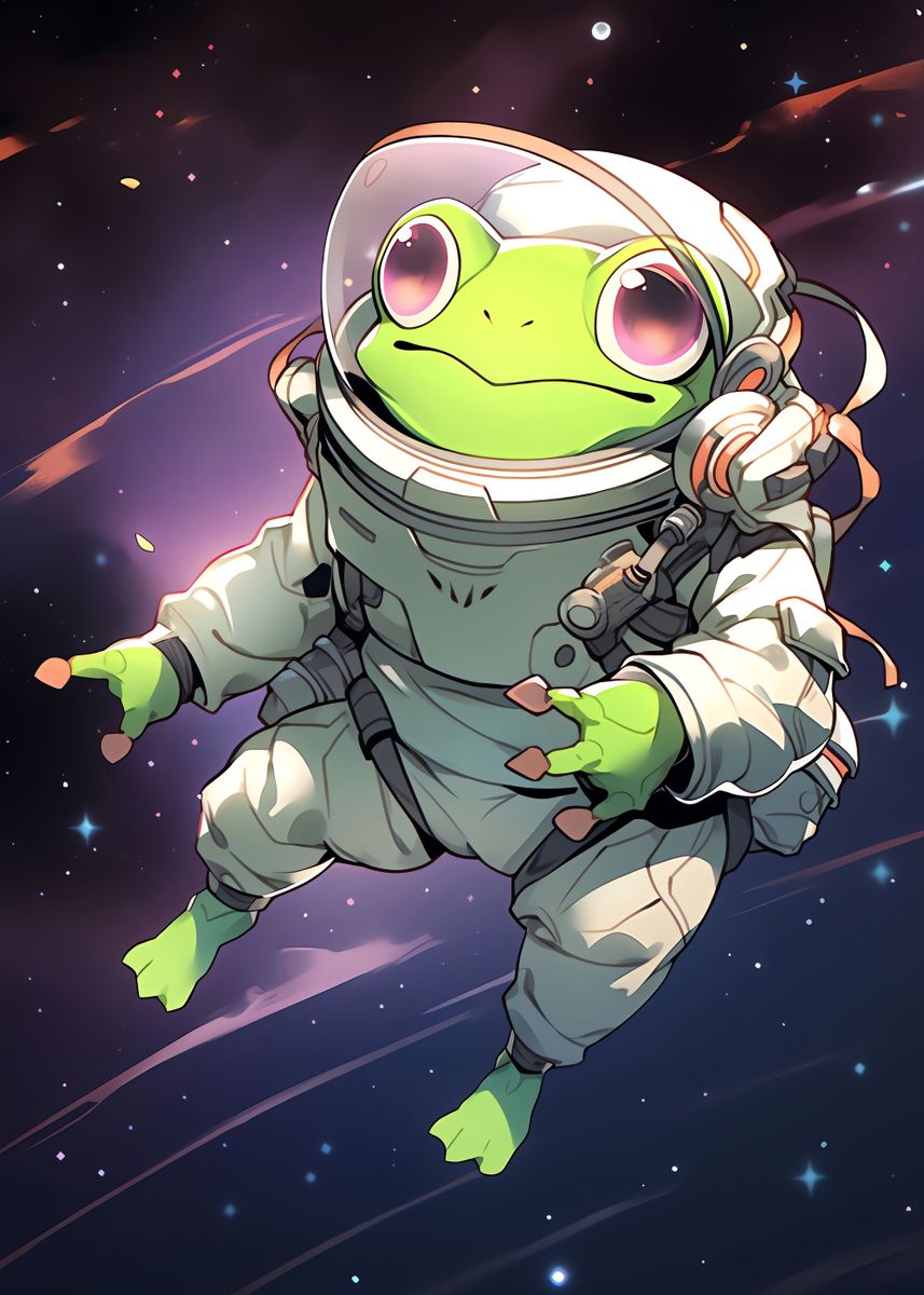 'Froggy Astronaut in Space' Poster, picture, metal print, paint by Examm Studios | Displate