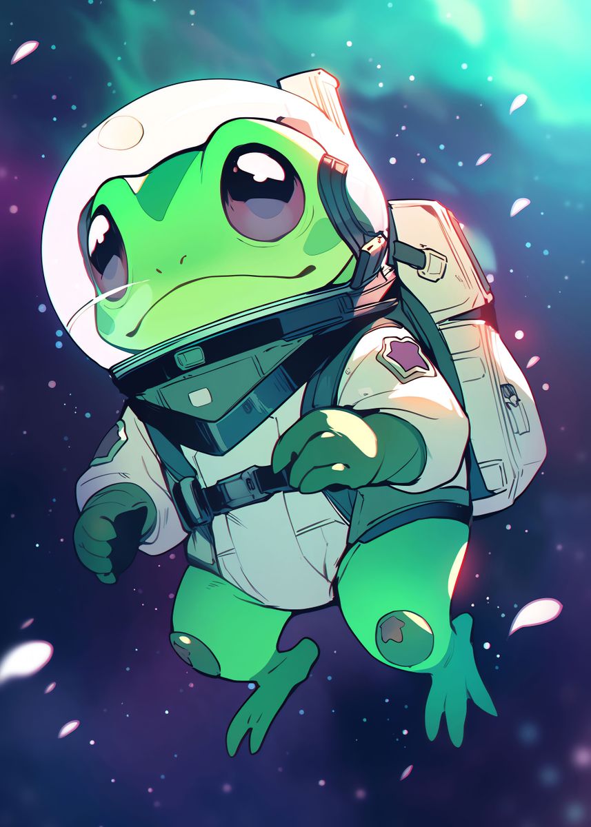 'Froggy Astronaut in Space' Poster, picture, metal print, paint by ...