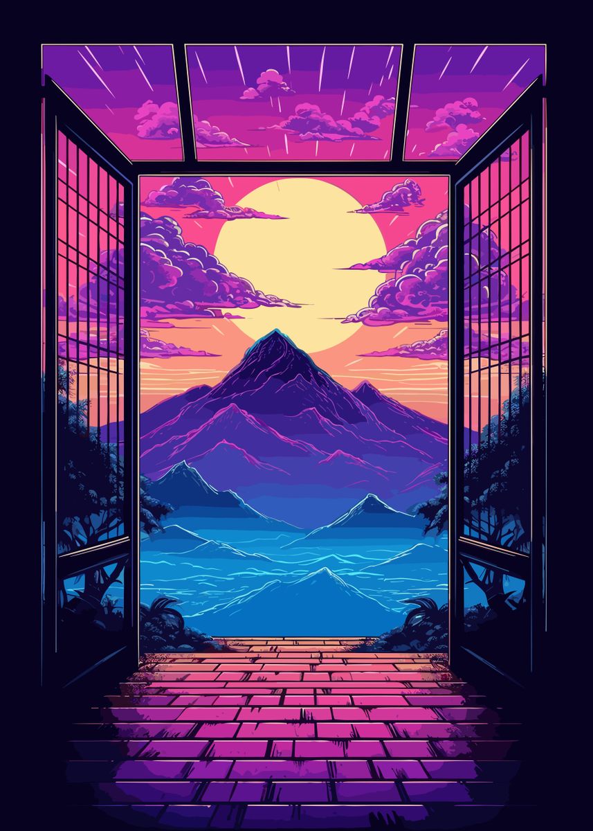 'City Synthwave Retro' Poster, picture, metal print, paint by Oliver Qo ...