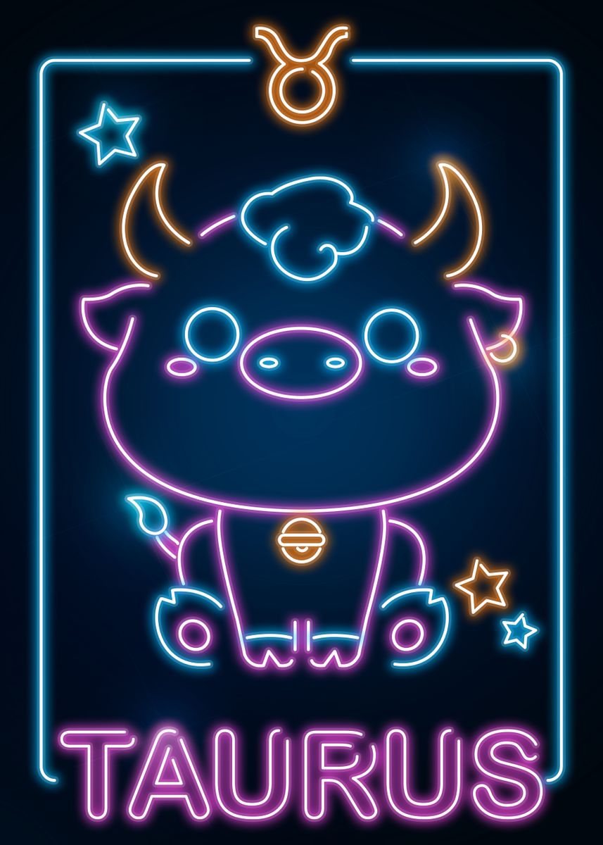 'Retro Kawaii Taurus Sign' Poster, picture, metal print, paint by ...