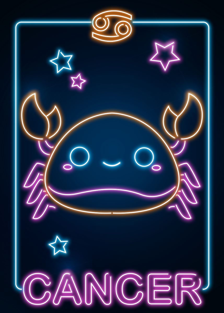 'Retro Kawaii Cancer Sign' Poster, picture, metal print, paint by ...