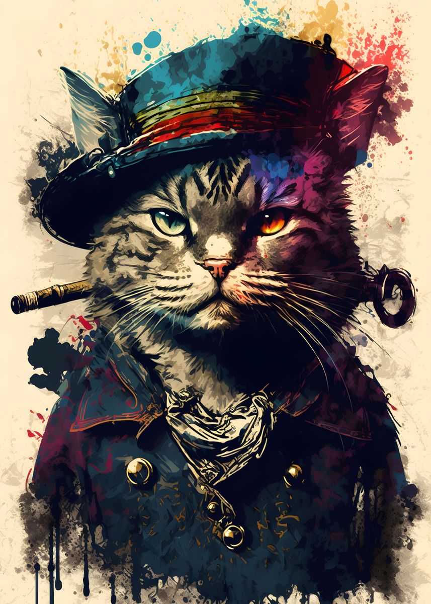 'Cat Pirate Portrait' Poster, picture, metal print, paint by Chris ...