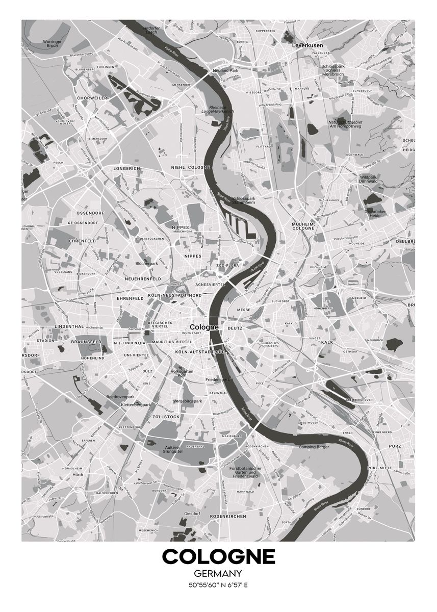 'Cologne Germany map' Poster, picture, metal print, paint by ...