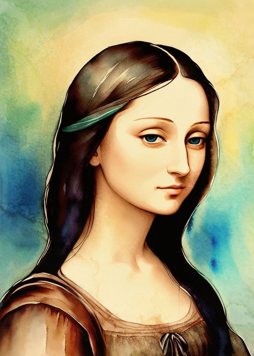 'Watercolor Monalisa Paint' Poster, picture, metal print, paint by Juka ...