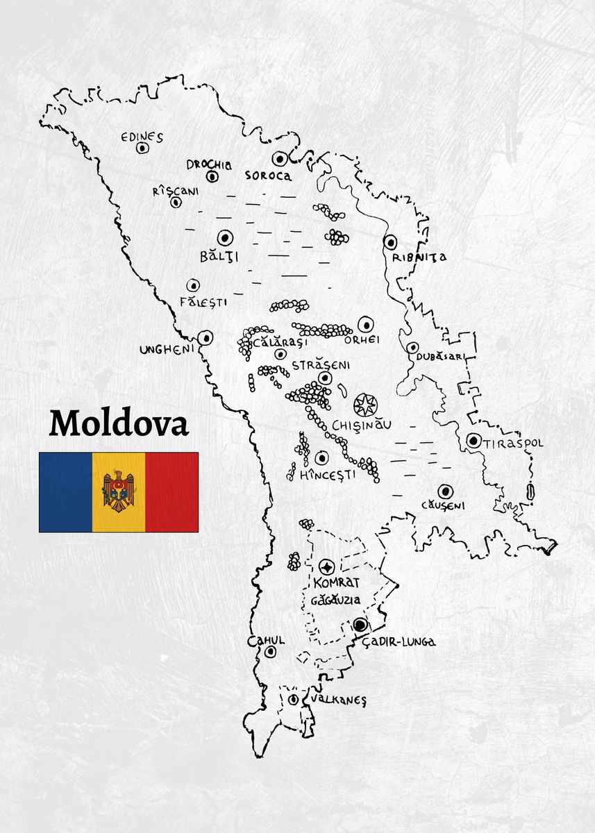 'Handdrawn Moldova Map' Poster, picture, metal print, paint by Angelos ...