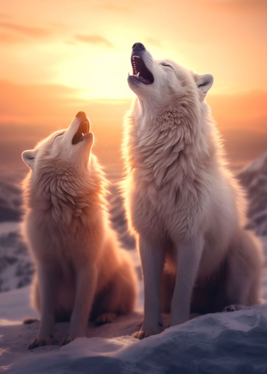 'white wolves howling' Poster, picture, metal print, paint by Adel S ...