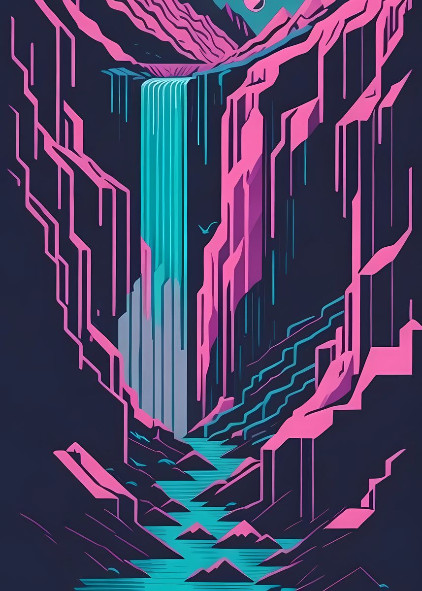 'Geometric Rocky Waterfall' Poster, picture, metal print, paint by ...