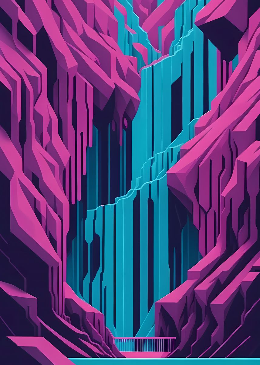 'Geometric Rocky Waterfall' Poster, picture, metal print, paint by ...