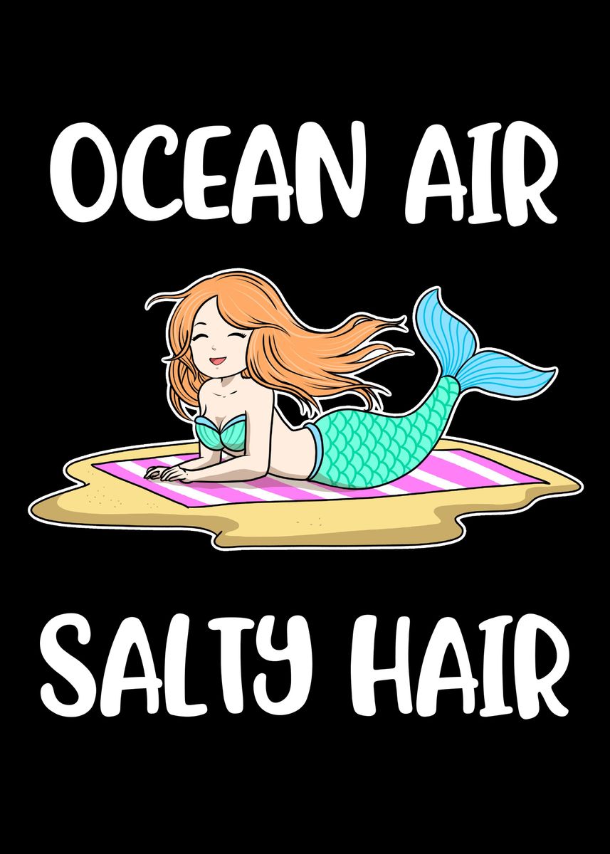 'Ocean Air Salty Hair' Poster, picture, metal print, paint by CatRobot | Displate