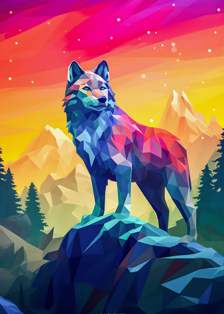 'Wolf stand in mountains' Poster, picture, metal print, paint by Elz ...