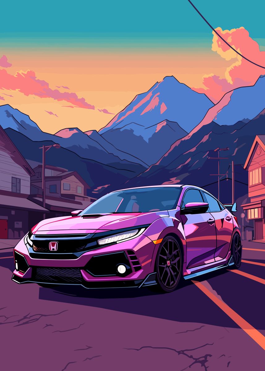 'Civic Car Minimalist' Poster, picture, metal print, paint by Qreative ...