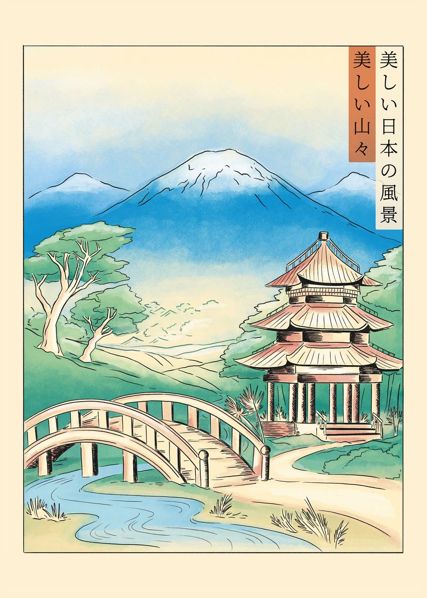 'Japanese Landscape' Poster by Cool Worker | Displate
