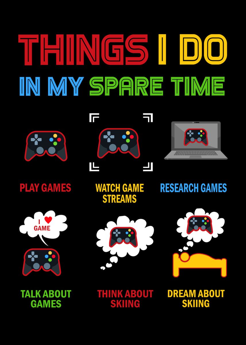 'In My Spare Time Play Game' Poster, picture, metal print, paint by ...