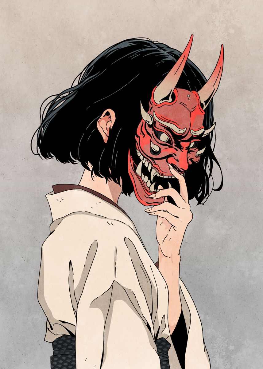 'Anime Oni masked girl' Poster, picture, metal print, paint by Fanfreak ...