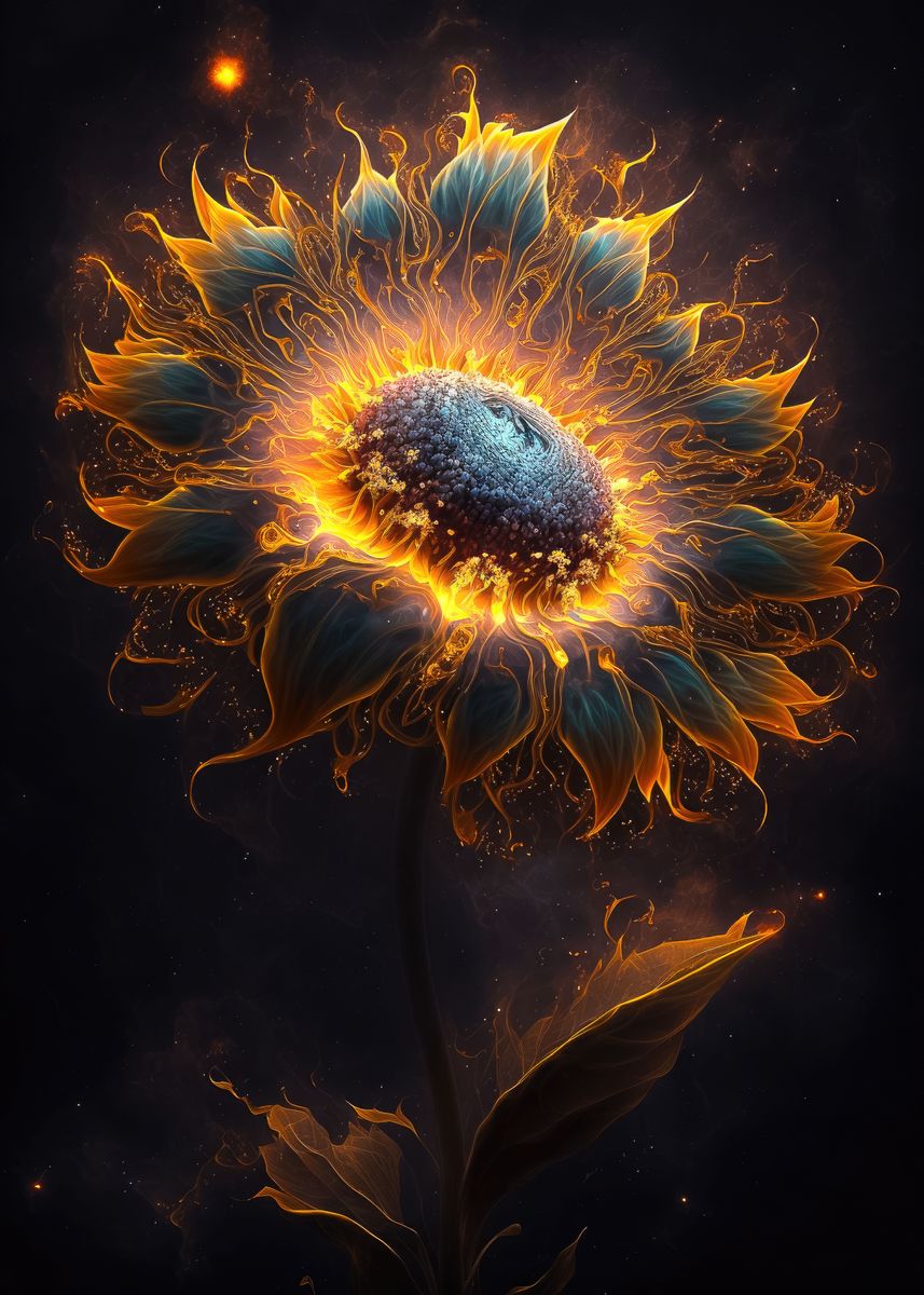 'Cosmic Sunflower' Poster, picture, metal print, paint by Astrodeum ...