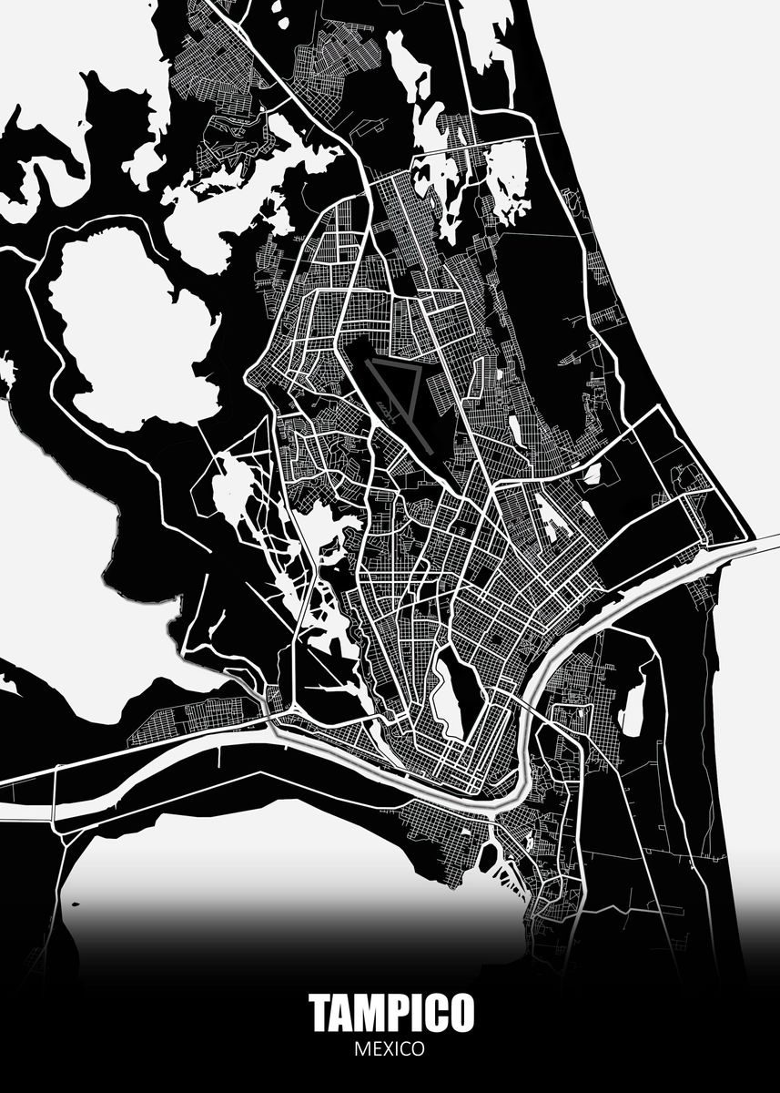 'Tampico Mexico Map' Poster, picture, metal print, paint by Zake Yonkou ...