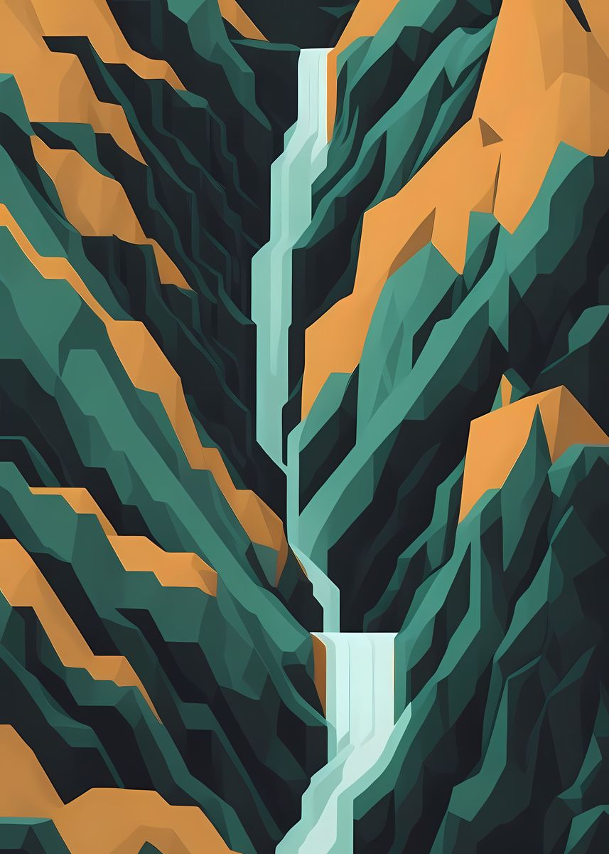 'Geometric Rocky Waterfall' Poster, picture, metal print, paint by ...